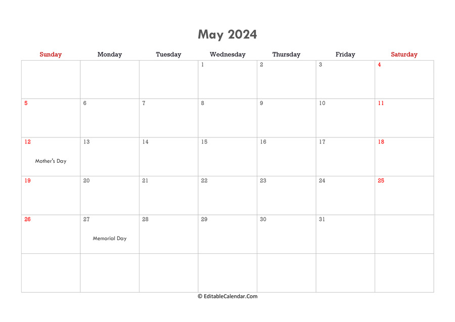 Editable Calendar May 2024
